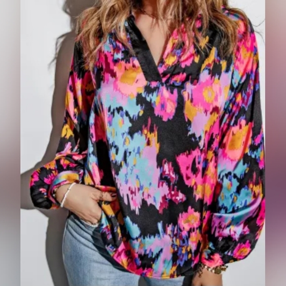 Tops | Graffiti Floral Print Blouse New Various Sizes | Poshmark